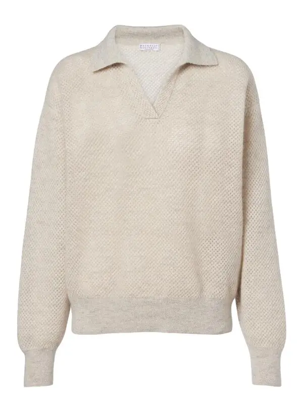 Brunello Cucinelli Open-knit Polo Sweater - Grey