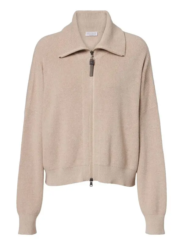 Brunello Cucinelli Knitted Cotton Blouson Jacket - Beige