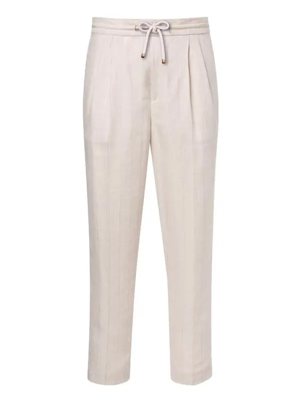 Brunello Cucinelli Striped Linen And Cotton Straight Pants - White