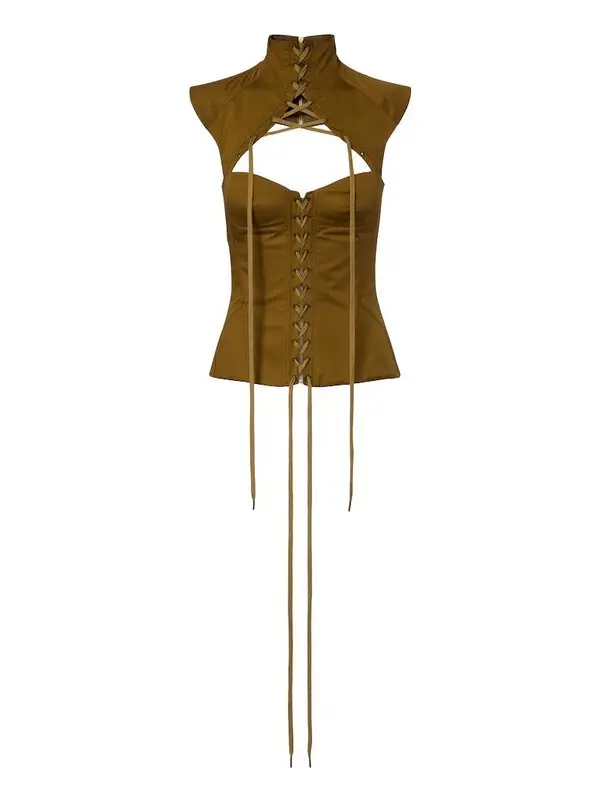 Alexander McQueen Cutout Lace-up Cotton Corset Top - Green