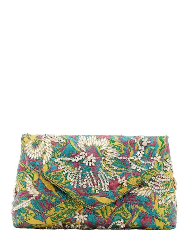 Dries Van Noten Embellished Jacquard Clutch - Yellow