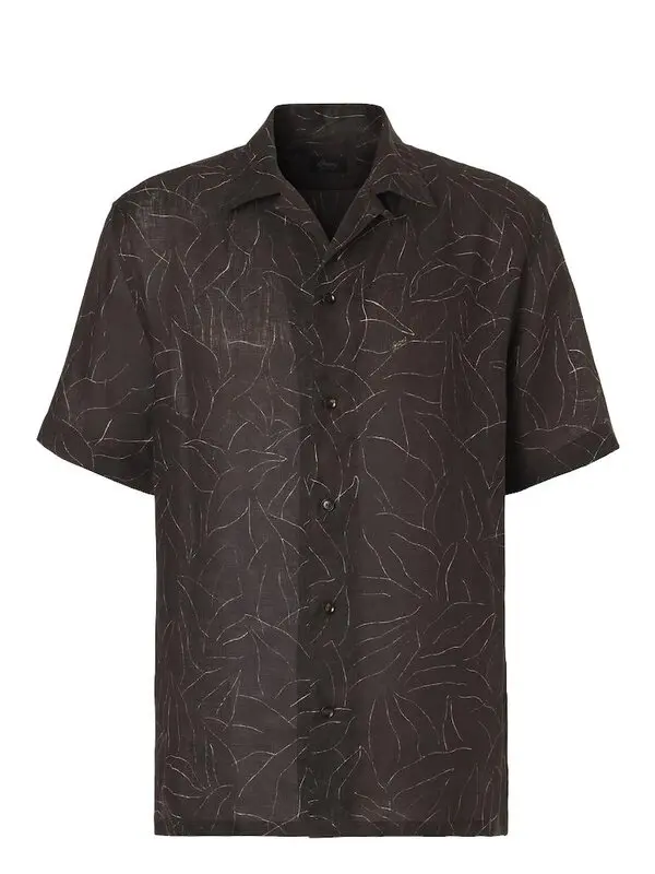 Brioni Printed Linen Bowling Shirt - Brown
