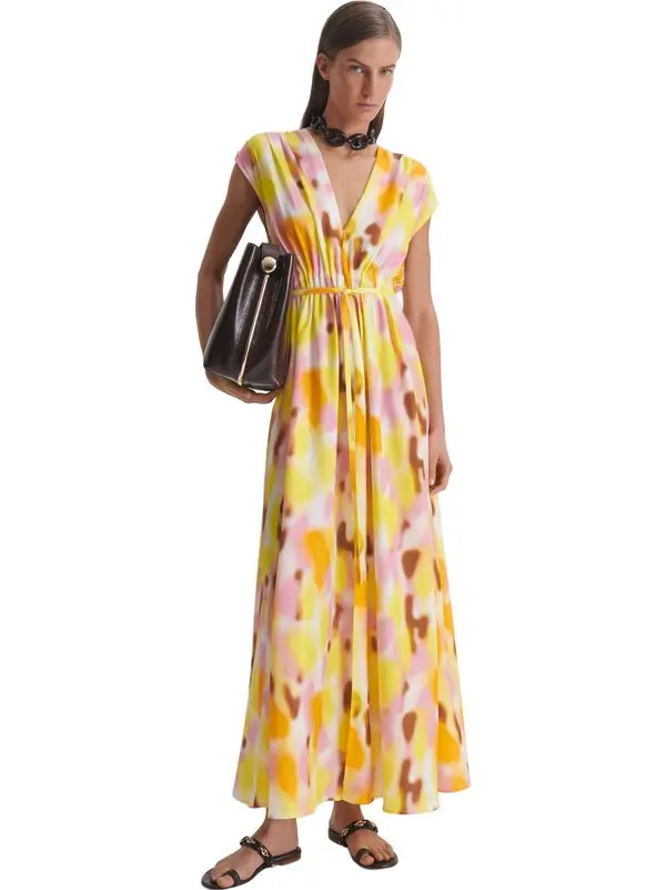Scanlan Theodore Silk Jacquard Haze Print Dress - Tangerine.tan