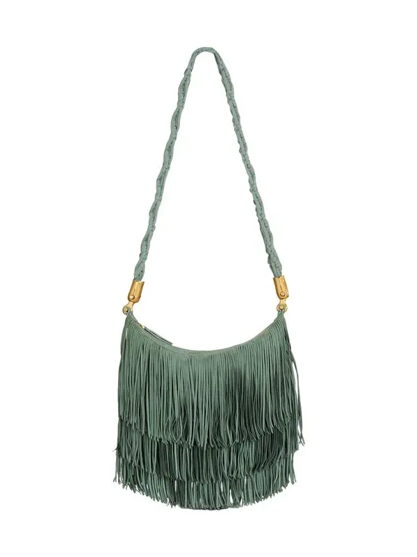 Balmain Fringed Suede Hobo Bag - Green