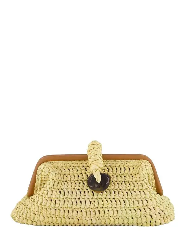 SERENA UZIYEL Delphine Raffia Crochet Clasp Clutch - Neutrals
