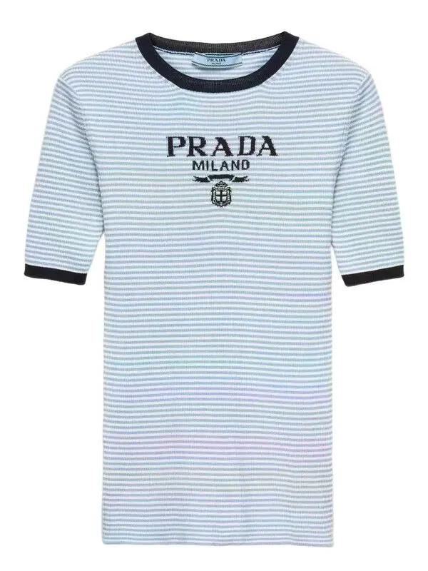 Prada Striped Silk Crew-neck Sweater - Blue