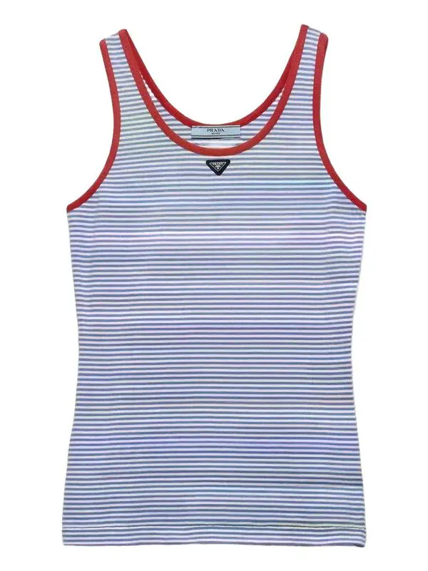 Prada Striped Cotton Jersey Tank Top - Blue