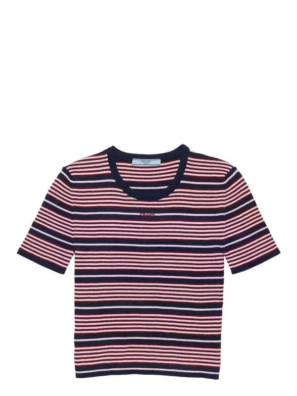 Prada Short-sleeved Striped Cotton Sweater - Blue