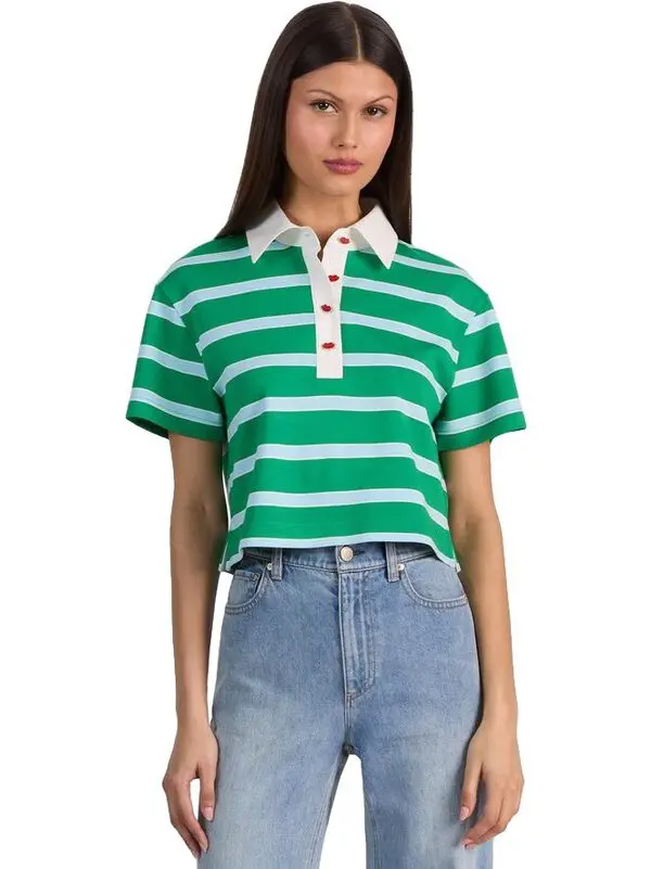 Alice + Olivia Lyle Rugby Polo Top - Blue
