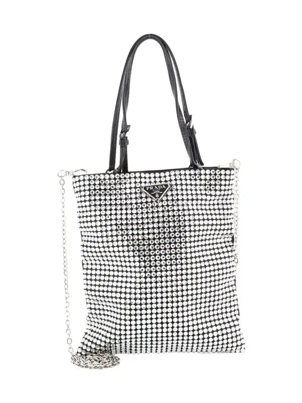 Prada Chain Flat Crystal Embellished Mini Tote Bag - Silver