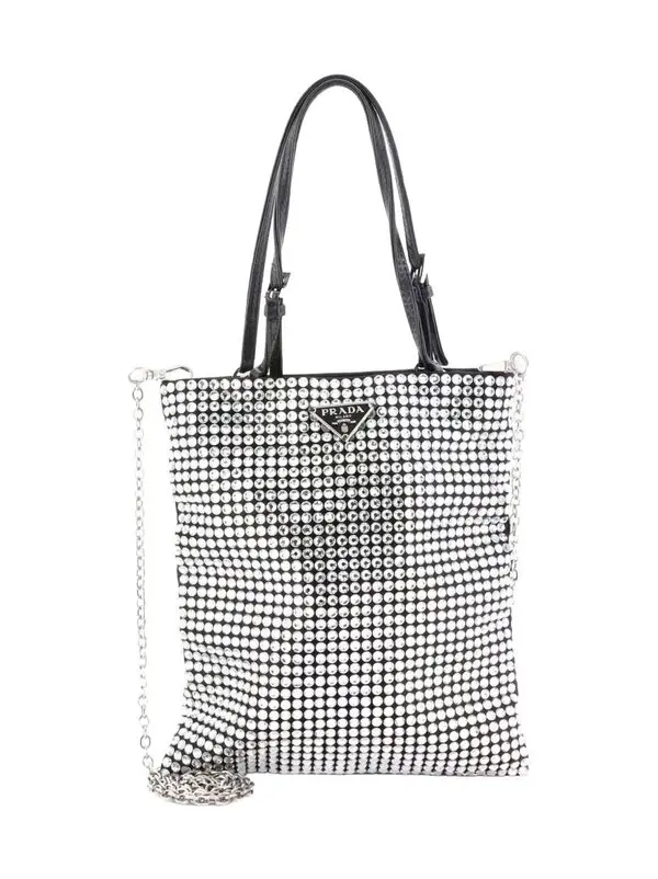 Prada Chain Flat Crystal Embellished Mini Tote Bag - Silver