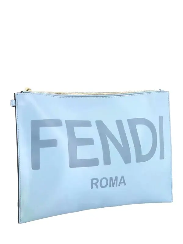 Fendi Logo Embossed Leather Wristlet - Blue