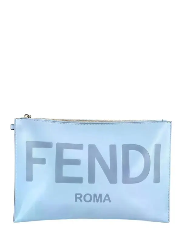 Fendi Logo Embossed Leather Wristlet - Blue