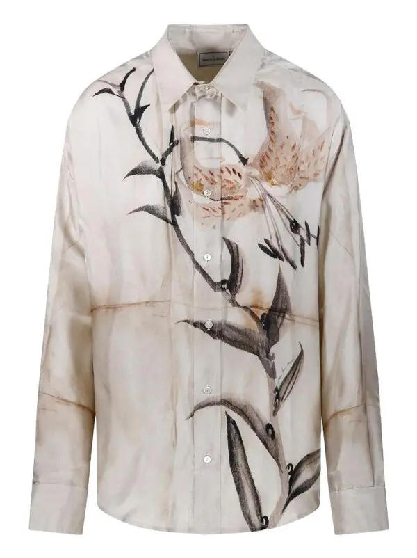 PIERRE-LOUIS MASCIA Printed Silk Shirt - Beige