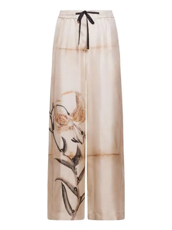PIERRE-LOUIS MASCIA Printed Silk Trousers - Beige