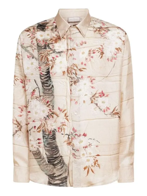 PIERRE-LOUIS MASCIA Printed Silk Shirt - Beige