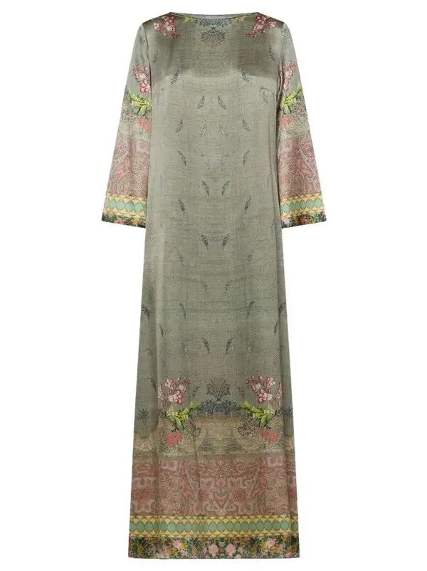 PIERRE-LOUIS MASCIA Printed Silk Long Dress - Green