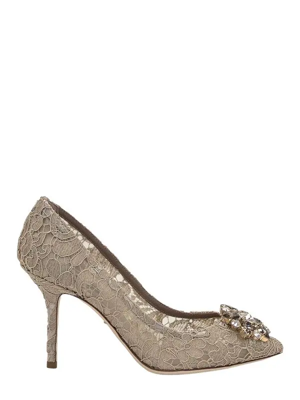 Dolce & Gabbana Lace Crystal Embellished Pumps - Beige