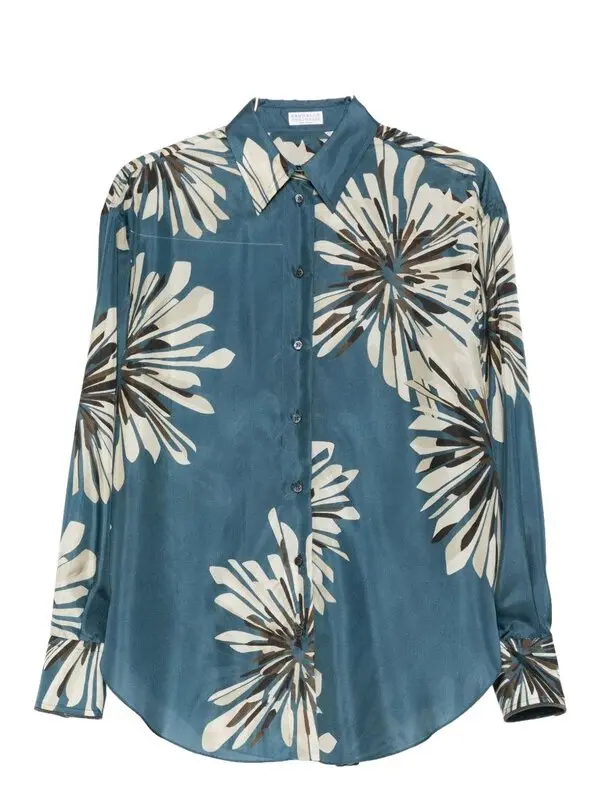Brunello Cucinelli Printed Silk Shirt - Blue