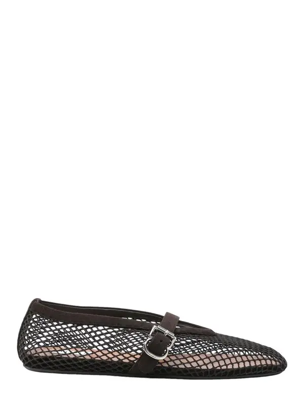 Alaïa Black Fishnet Leather Trim Ballerina Flats - Brown