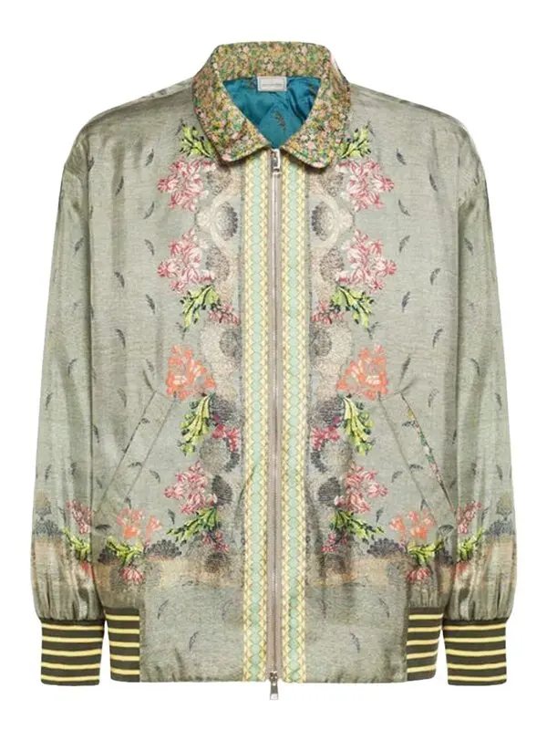 PIERRE-LOUIS MASCIA Printed Silk Bomber Jacket - Green