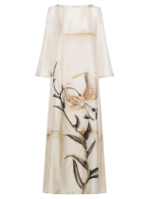 PIERRE-LOUIS MASCIA Printed Silk A-line Dress - Beige