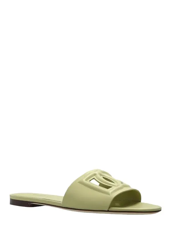 Dolce & Gabbana Dg Logo Leather Flat Sandals - Green