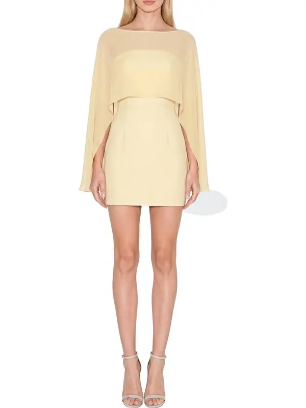 Amanda Uprichard Berkshire Mini Dress With Chiffon Cape - Cornsilk