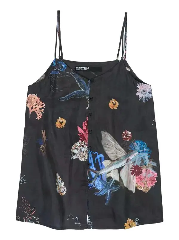 Bimba Y Lola Floral Print Button Top - Black