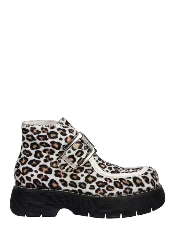 MSGM Buckle Leopard-print Platform Ankle Boots - Neutrals