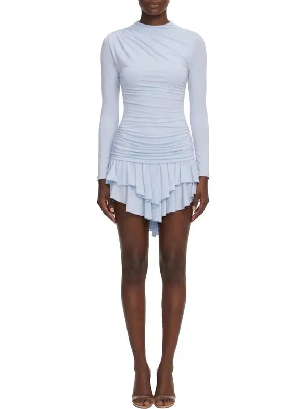 SELF-PORTRAIT Long Sleeve Ruched Mini Dress - Blue
