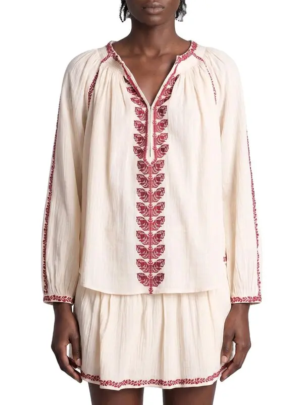 Isabel Marant Étoile Cotton Blouse With Ethnic Pattern - Beige
