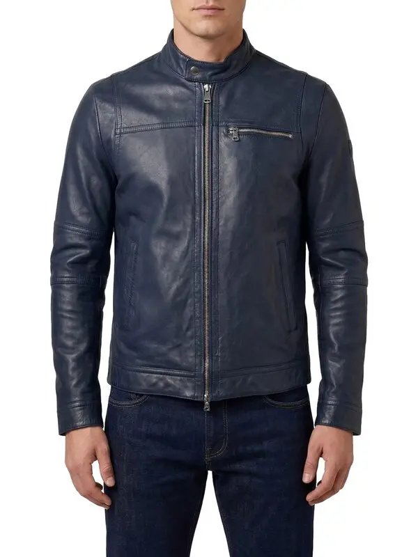 Peuterey Leather Biker Jacket - Blue