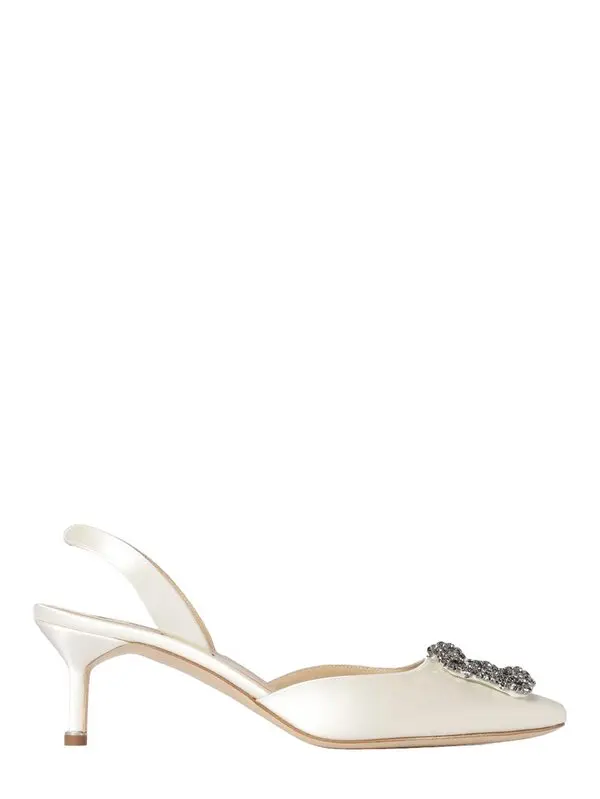 Manolo Blahnik Embellished Slingback Pumps - Cream