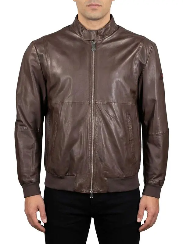 Peuterey Leather Bomber Jacket - Brown