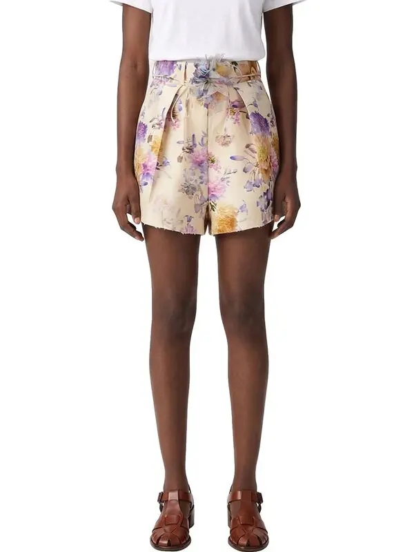 Zimmermann Floral Print Silk And Cotton Shorts - Beige