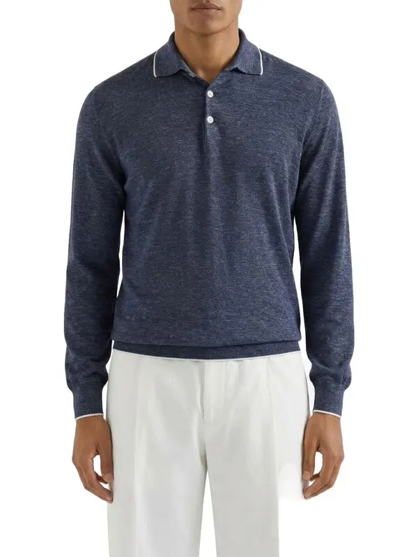 Brunello Cucinelli Cashmere Silk And Hemp Knit Polo Shirt - Blue