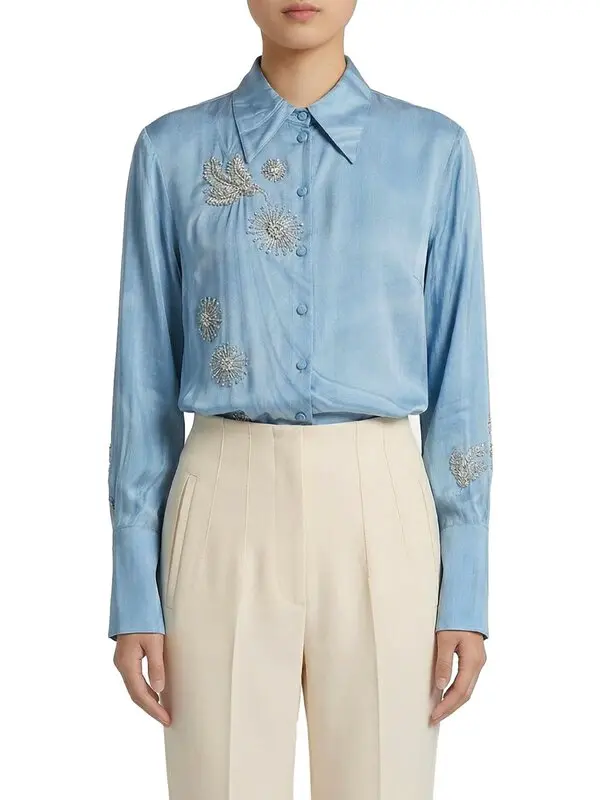Pinko Printed Viscose Shirt - Gnawed Blue