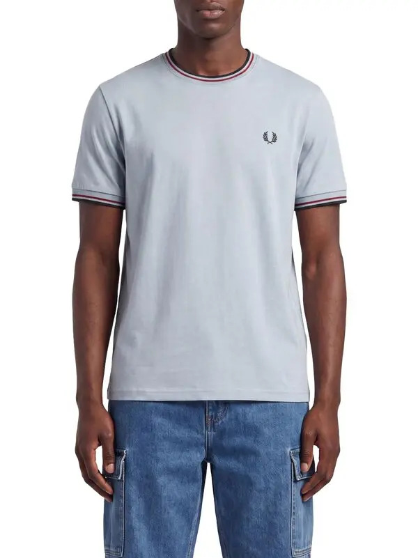 Fred Perry Cotton T-shirt With Logo - Gnawed Blue