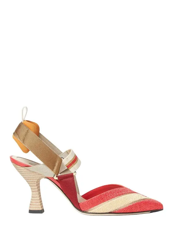 Fendi Colibrì Slingbacks In Nude Pink Mesh And Raffia - Red