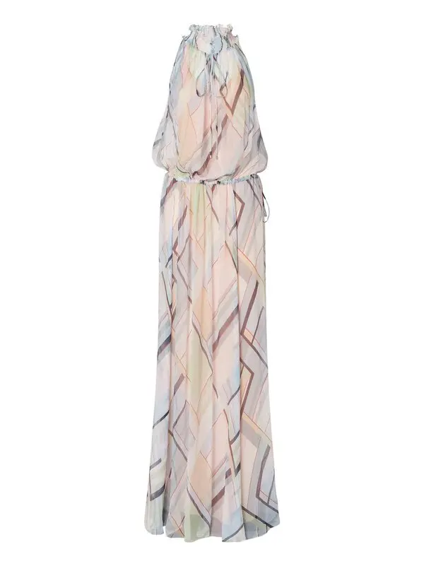 Fendi Printed Maxi Stripes Silk Crepon Chiffon Long Dress - Multicolour