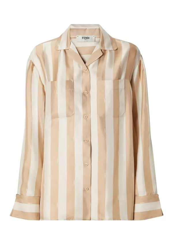 Fendi Long-sleeved Silk Shirt With Pequin Stripe Motif - Beige