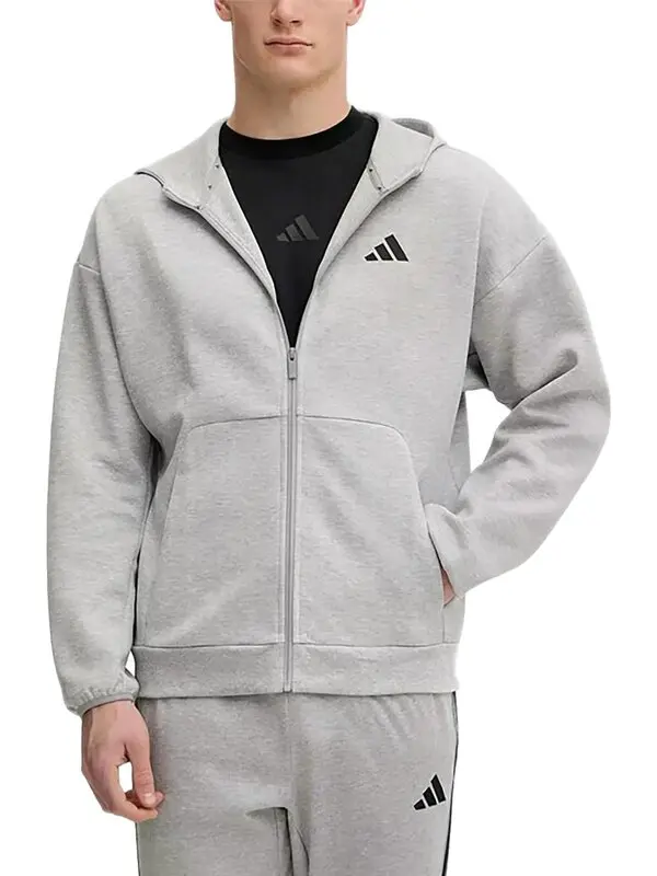 Adidas Hooded Zip Up Jacket With Logo - Grey