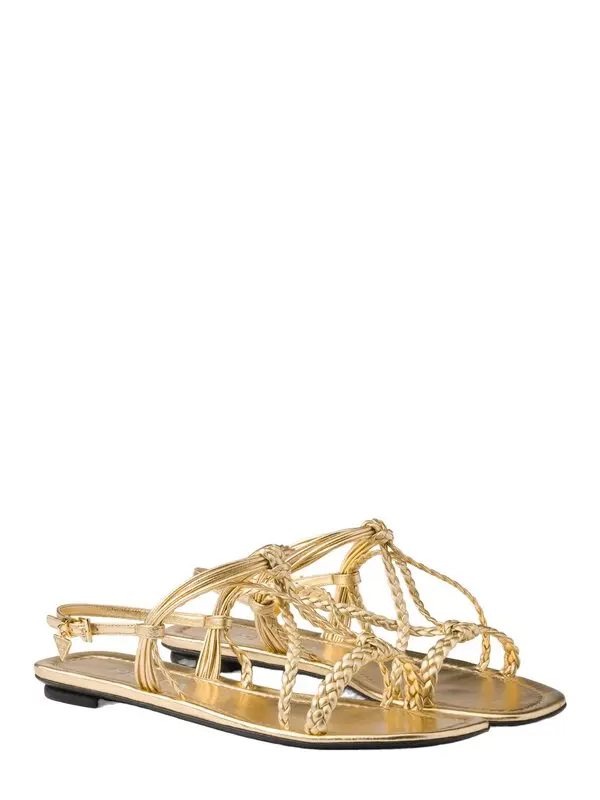 Prada Flat Nappa Leather Sandals - Gold/silver
