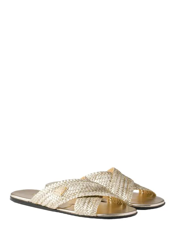 Prada Woven Crisscross Slides - Gold/silver