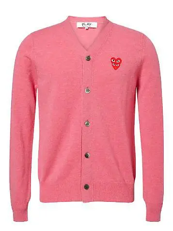 Play Comme Des Garcon Double-logo Embroidered Wool Cardigan - Pink