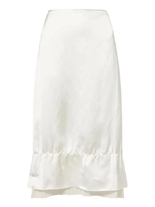 TOTEME Raw-hem Layered Satin Midi Skirt - White
