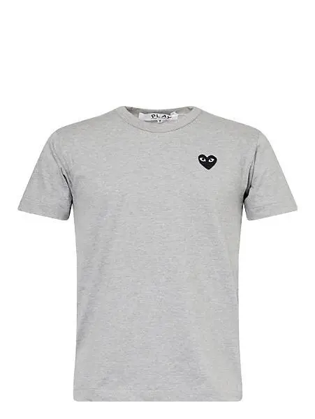 Play Comme Des Garcon Crewneck Embroidered-logo Cotton T-shirt - Grey