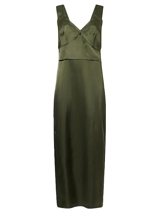 TOTEME V-neck Satin Slip Maxi Dress - Bottle Green