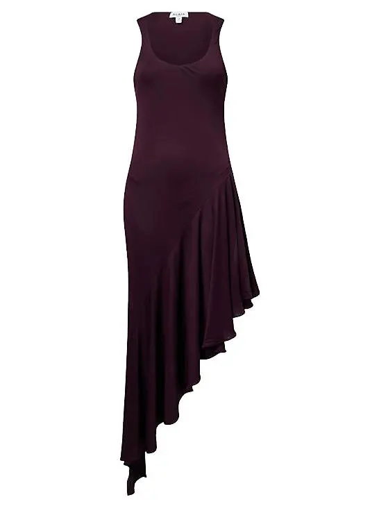 Alaïa Asymmetric Ruffle Stretch-woven Midi Dress - Bordeaux